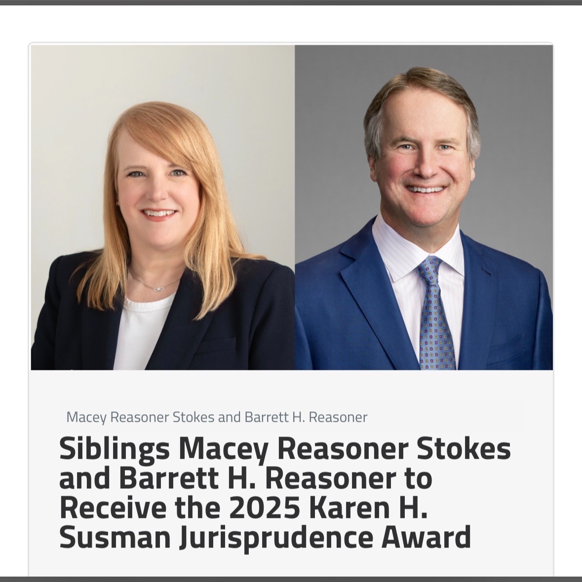 Siblings Barrett Reasoner and Macey Reasoner Stokes to Receive 2025 Karen H. Susman ...